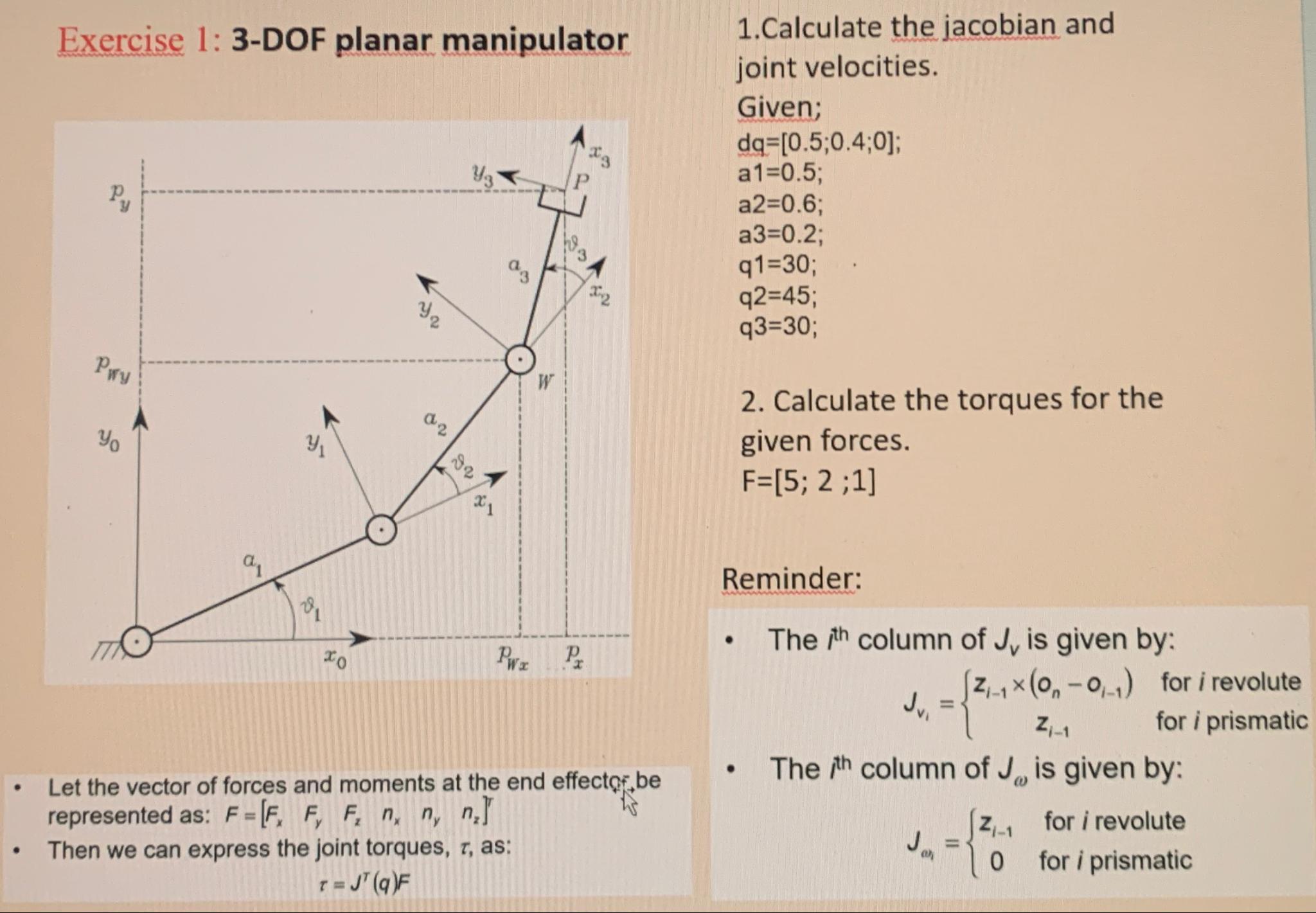 Solved Exercise 1: 3-DOF planar manipulatorLet the vector of | Chegg.com