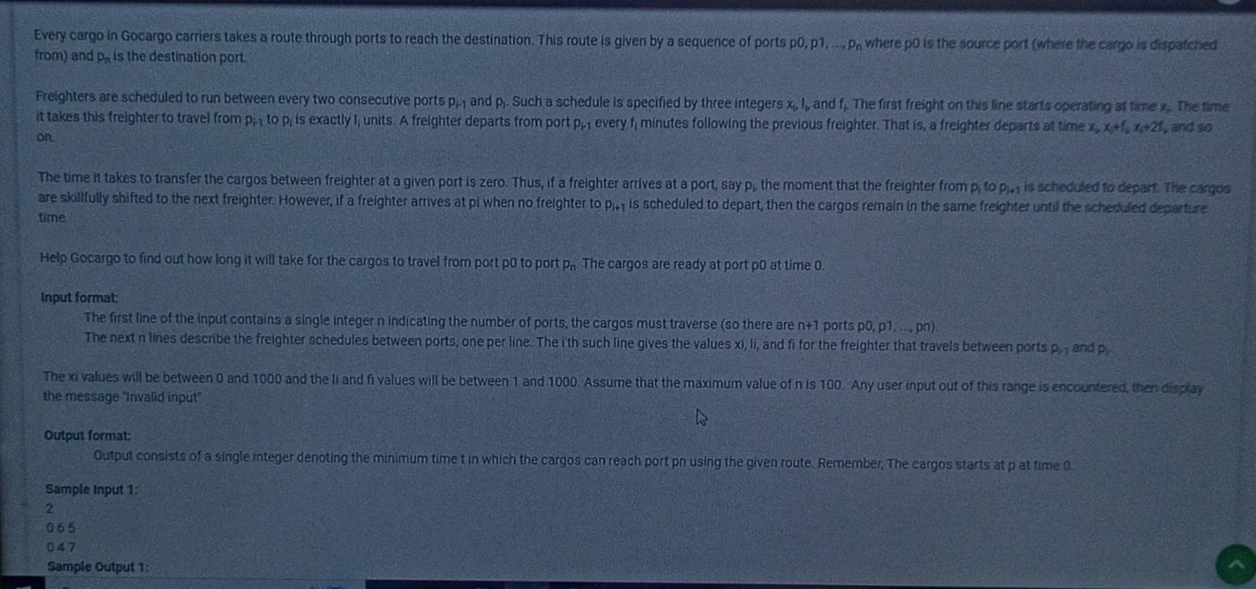 Solved Every cargo in Gocargo carriers takes a route through | Chegg.com