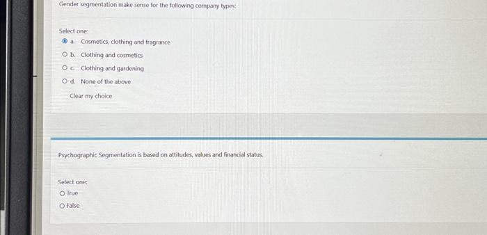Solved Gender segmentation make sense for the following | Chegg.com