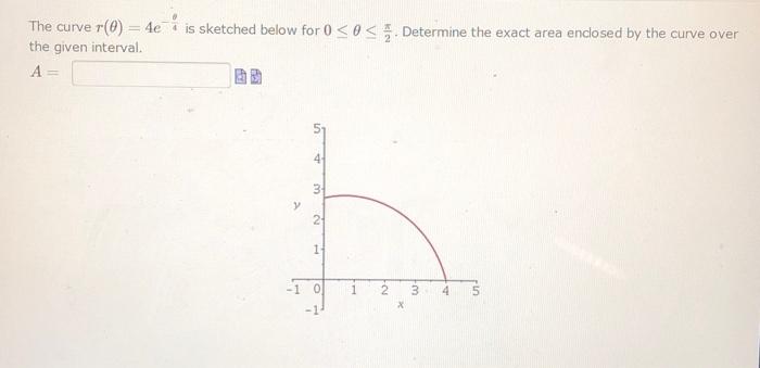 Solved The curve r(θ)=4e−4θ is sketched below for 0≤θ≤2π. | Chegg.com