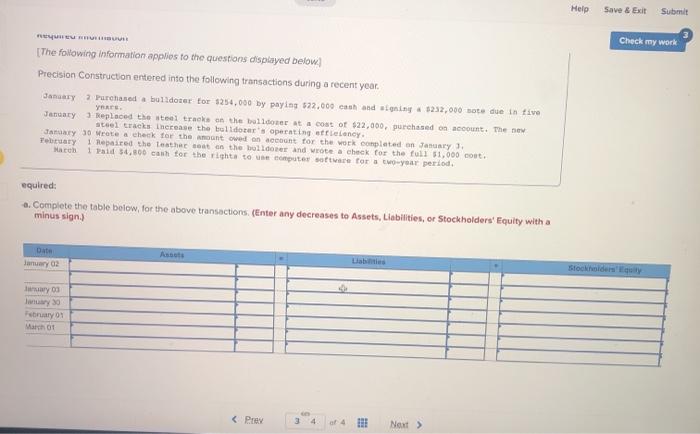 Solved Help Save & Exit Submit Check my work The following | Chegg.com