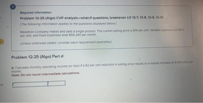 Solved Required information Problem 12-25 (Algo) CVP | Chegg.com