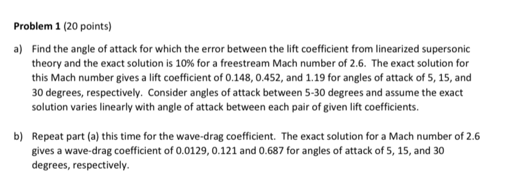 Solved Problem 1 (20 ﻿points)a) ﻿Find the angle of attack | Chegg.com