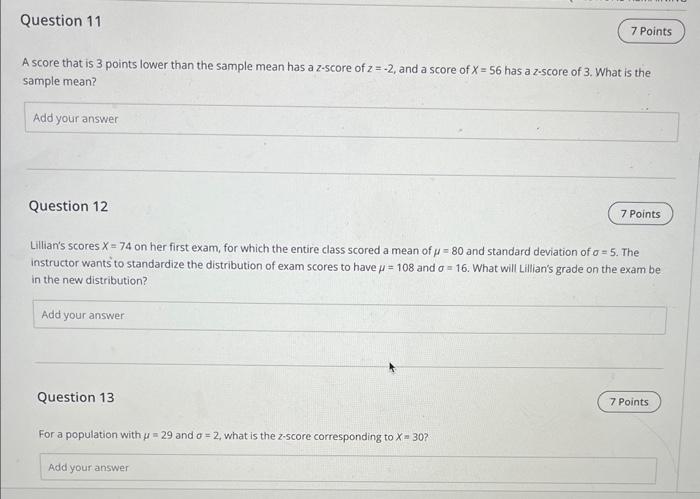 Solved A score that is 3 points lower than the sample mean | Chegg.com