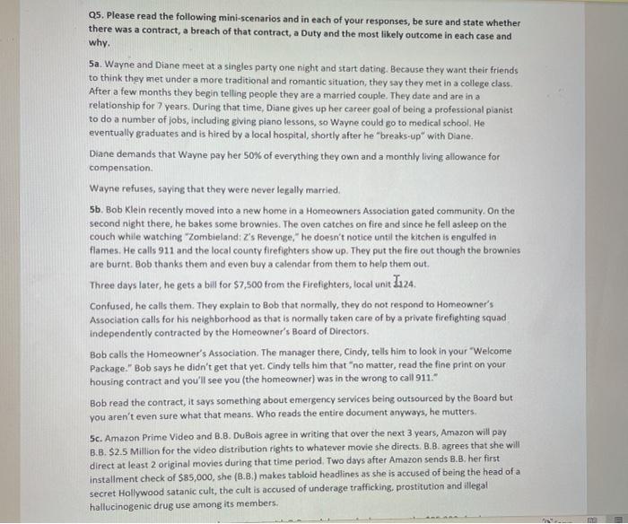 Solved Q5. Please read the following mini-scenarios and in | Chegg.com