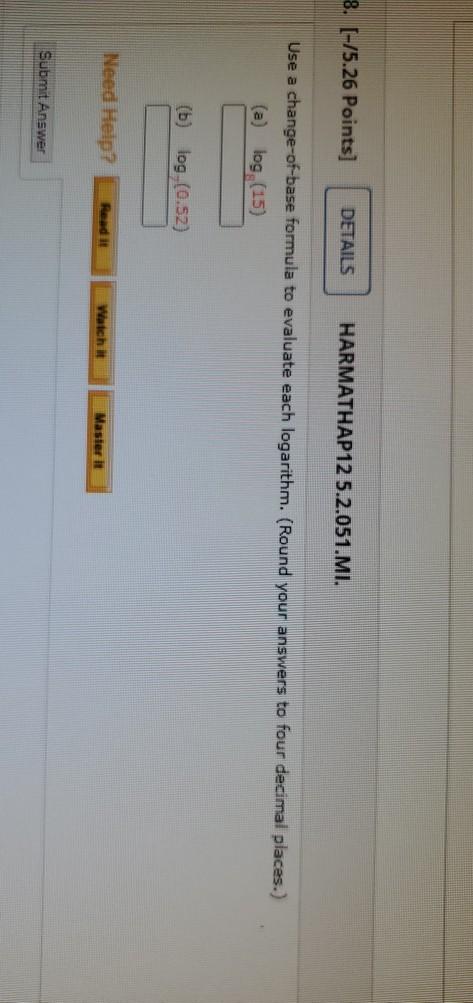 Solved 8. (-/5.26 Points] DETAILS HARMATHAP12 5.2.051.MI. | Chegg.com