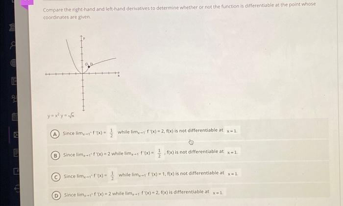 Solved Compare the right-hand and lefthand derivatives to | Chegg.com