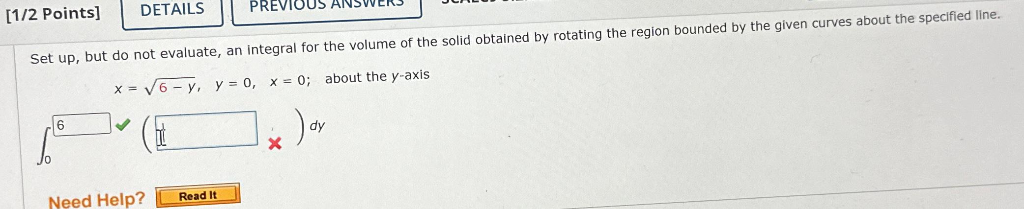 Solved [1/2 ﻿Points]Set up, ﻿but do not evaluate, an | Chegg.com