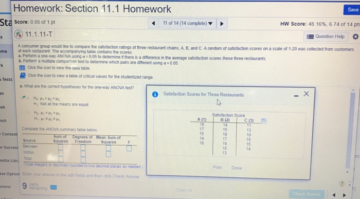 Solved parts a and b, f score, the SSW, SST, SSB, p value | Chegg.com