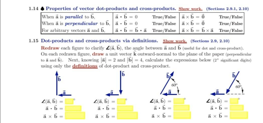 Solved 1.14 . Properties of vector dot-products and | Chegg.com
