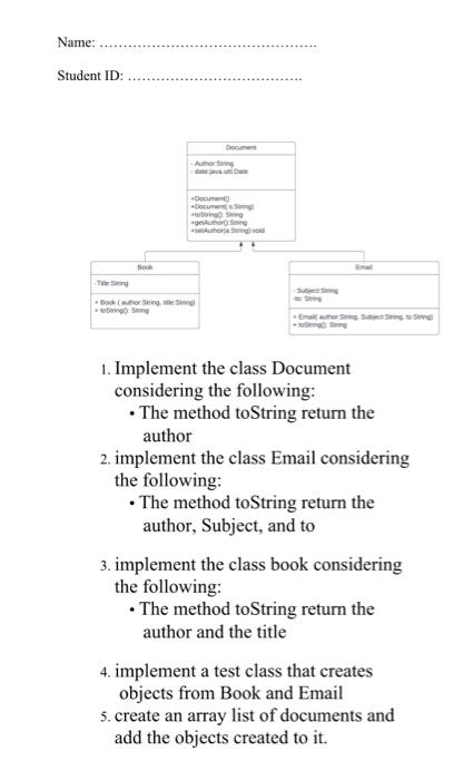 Solved 1. Implement the class Document considering the | Chegg.com