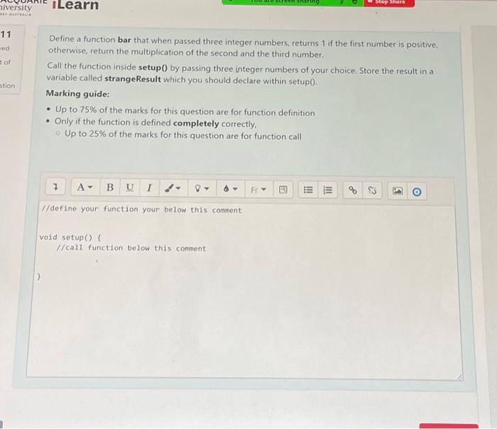 Solved Define a function bar that when passed three integer | Chegg.com