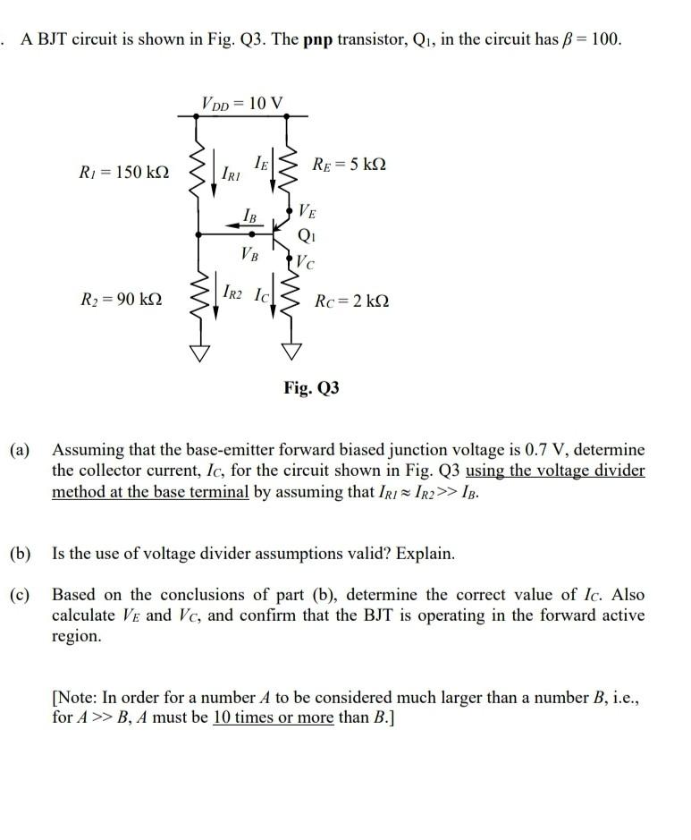 Solved A BJT circuit is shown in Fig. Q3. The pnp | Chegg.com