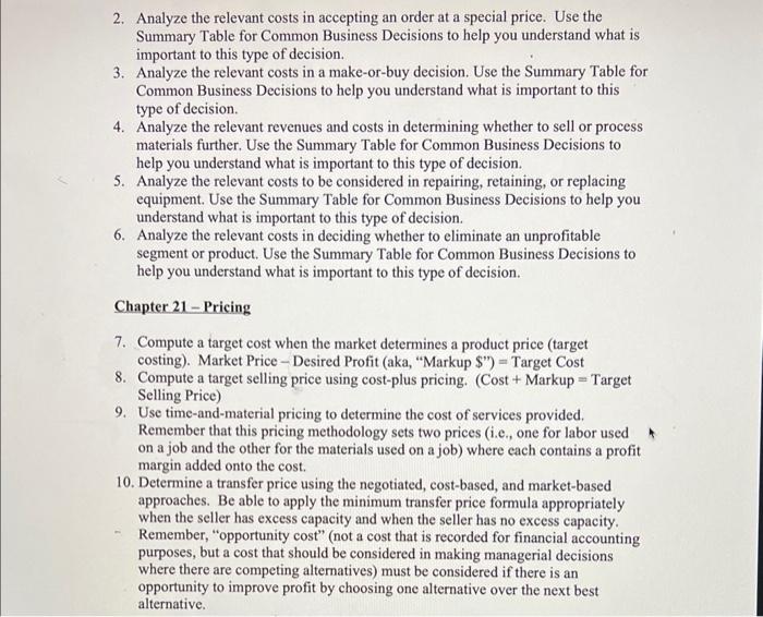 Solved 2. Analyze the relevant costs in accepting an order | Chegg.com