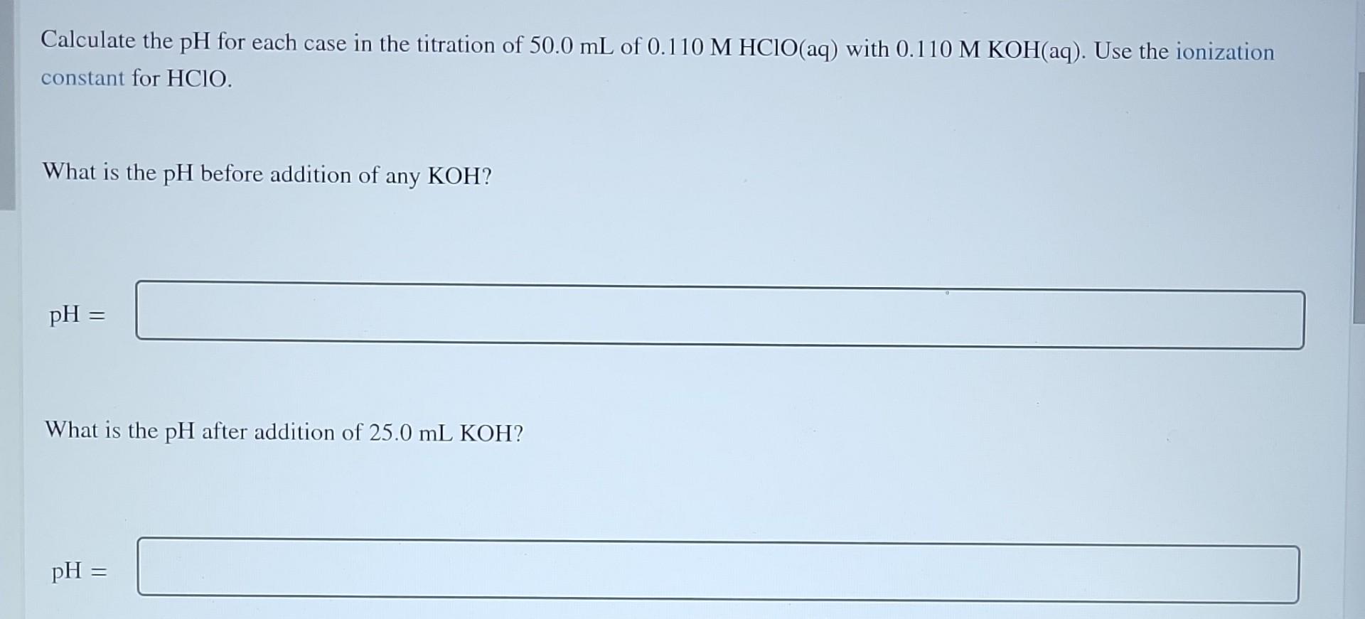 Solved Calculate the pH for each case in the titration of | Chegg.com