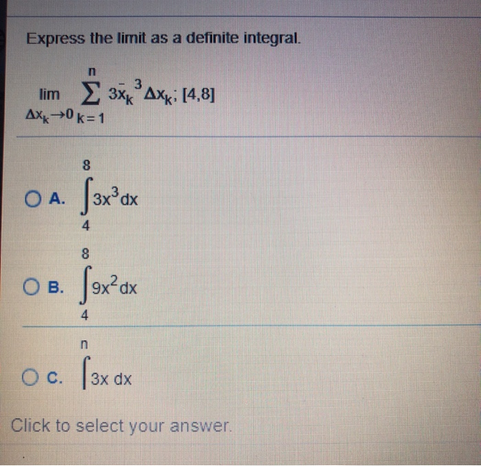 Solved Express the limit as a definite integral. lim 2 | Chegg.com