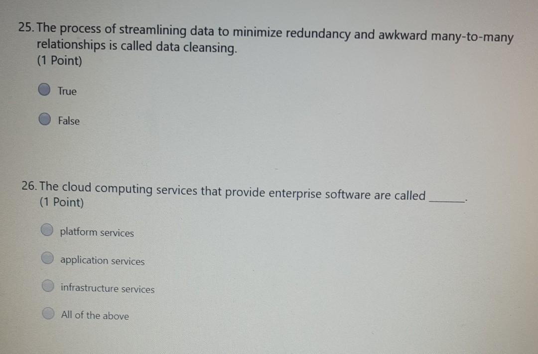 Solved 25. The process of streamlining data to minimize | Chegg.com