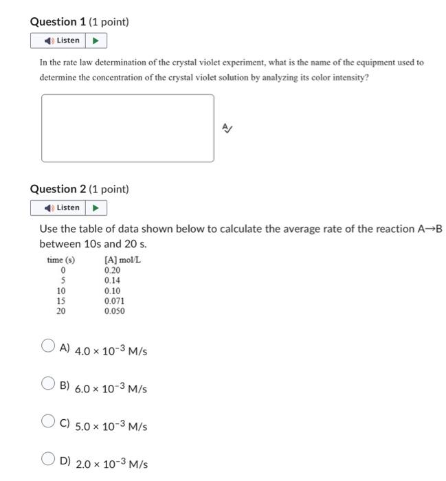 Solved In the rate law determination of the crystal violet | Chegg.com