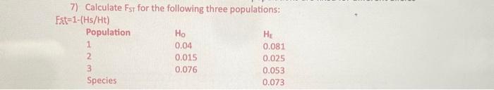 Solved 7) Calculate Fsi for the following three populations: | Chegg.com