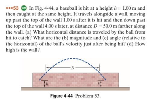 Solved - 05360 In Fig. 4-44, a baseball is hit at a height | Chegg.com