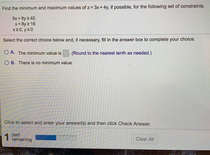 Solved Find the minimum and maximum values of z = 3x + 4y, | Chegg.com