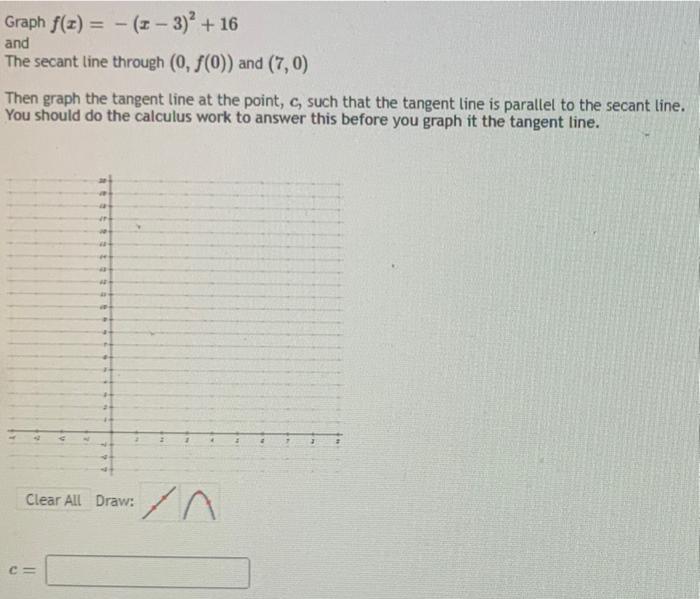 Solved Graph f(t) = -(x - 3)2 + 16 The secant line through | Chegg.com Solved Graph f(t) = -(x - 3)2 + 16 The secant line through | Chegg.com