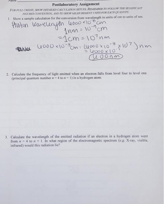 Solved Name Postlaboratory Assignment FOR FULL CREDIT, SHOW | Chegg.com