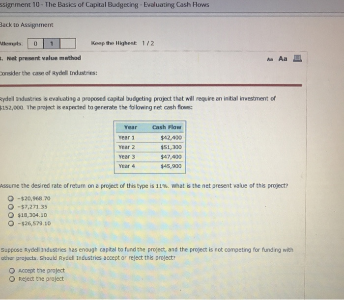 Solved ssignment 10 - The Basics of Capital Budgeting - | Chegg.com