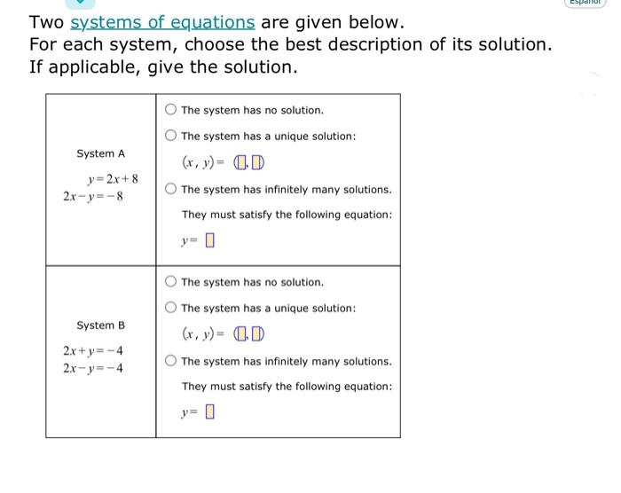 Solved Two systems of equations are given below. For each | Chegg.com