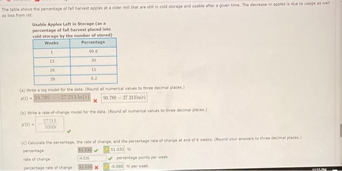 Solved he table shows the percentage of fall harvest apples | Chegg.com