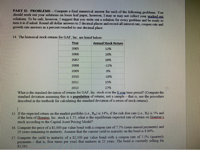 Solved PART II: PROBLEMS - Compute a final numerical answer | Chegg.com