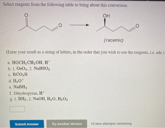 Solved Select reagents from the following table to bring | Chegg.com