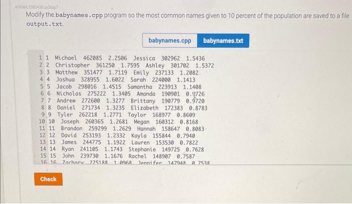Solved Modify the babynames. cpp program so the most common | Chegg.com