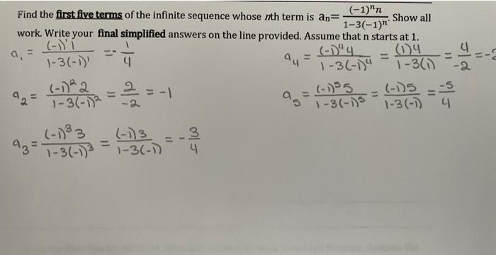 Solved Find the first five terms of the infinite sequence | Chegg.com