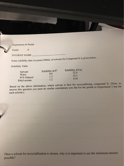 Solved Experiment #4 Prelab Grade: 4 STUDENT NAME Some | Chegg.com