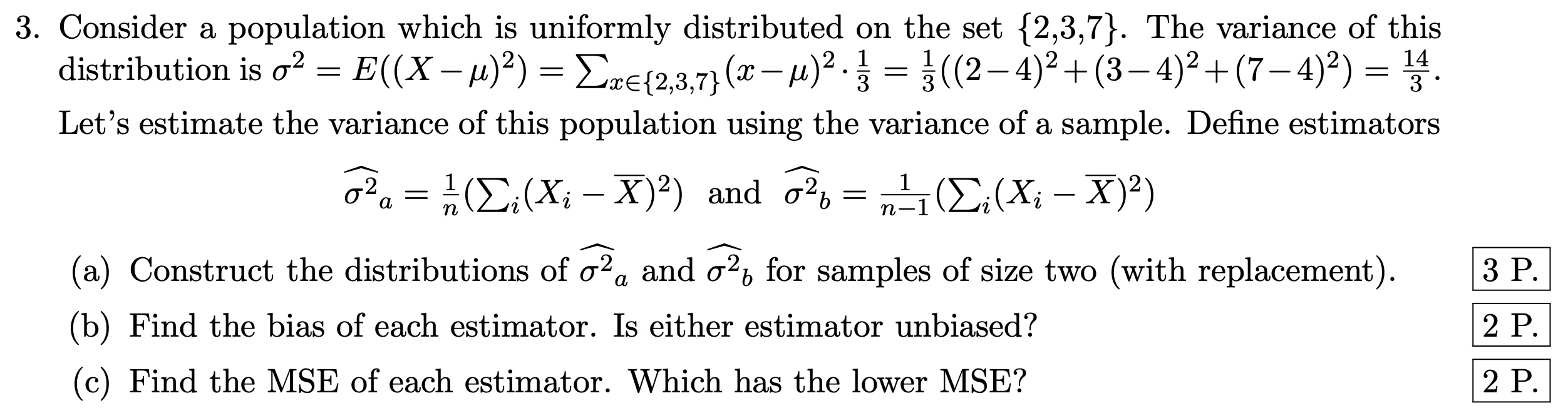 Solved Consider a population which is uniformly distributed | Chegg.com