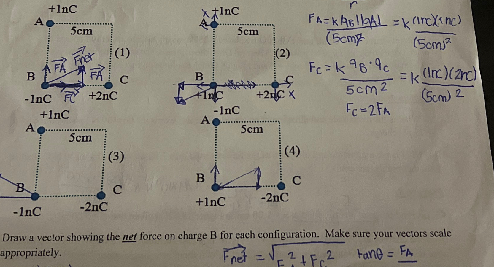 Solved Draw a vector showing the net force on charge B for | Chegg.com