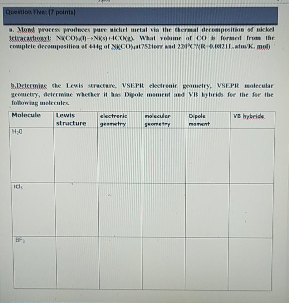 Solved Question Five: (7 points) 2. Mond process produces | Chegg.com