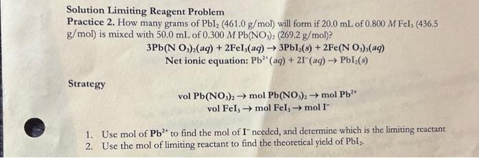Solution Limiting Reagent Problem Practice 2. How | Chegg.com