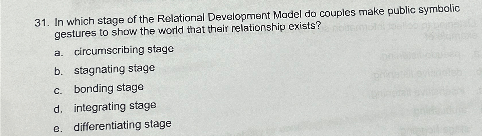 In which stage of the Relational Development Model do | Chegg.com