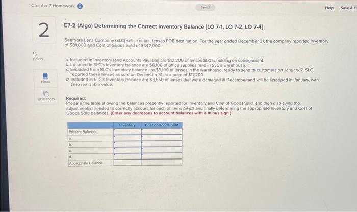 Solved E7-2 (Algo) Determining the Correct Inventory Balance | Chegg.com