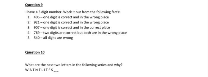Solved Question 9 I have a 3 digit number. Work it out from | Chegg.com
