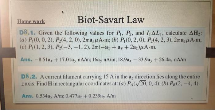 Solved D8.1. Given the following values for P1,P2, and | Chegg.com