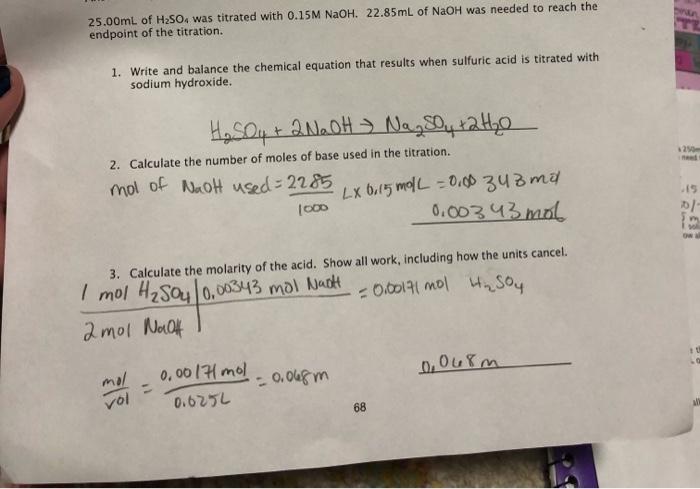 Solved 25.00mL of H2SO4 was titrated with 0.15M NaOH. | Chegg.com