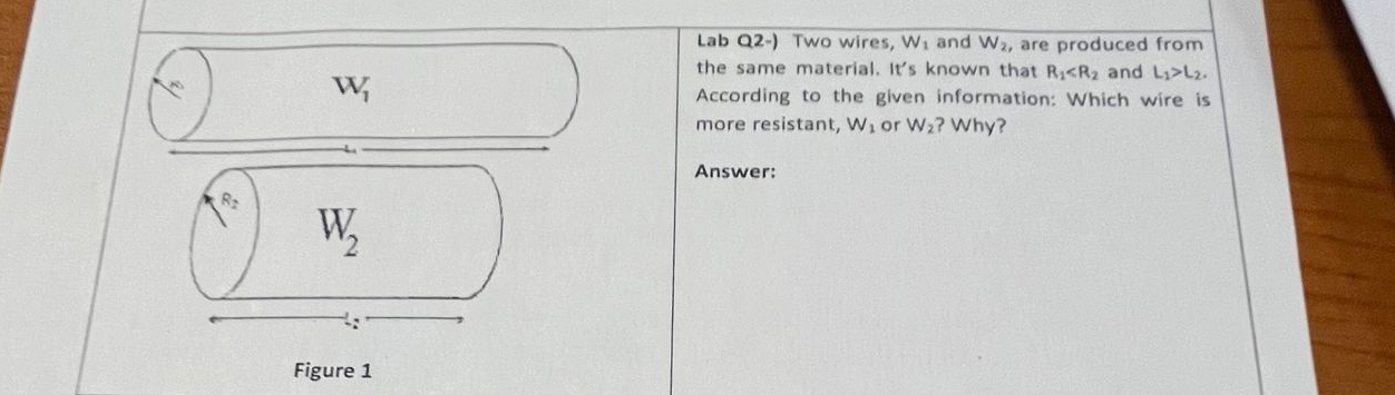 Solved Lab Q2-) ﻿Two wires, W1 ﻿and W2, ﻿are produced from | Chegg.com