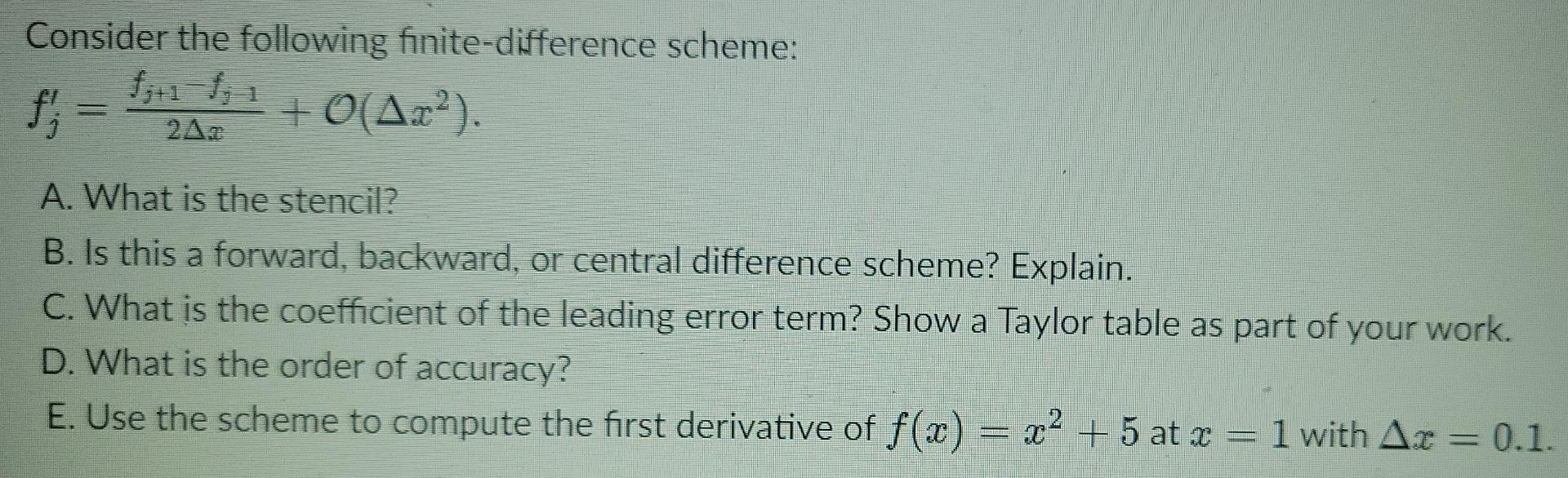 Solved Consider the following finite-difference scheme: f;+1 | Chegg.com
