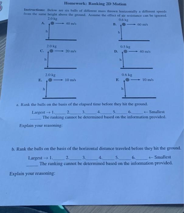 Solved Homework: Ranking 2D Motion Instructions: Below are | Chegg.com