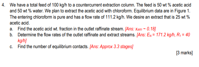 Solved 100kgh to ﻿a countercurrent extraction column. The | Chegg.com