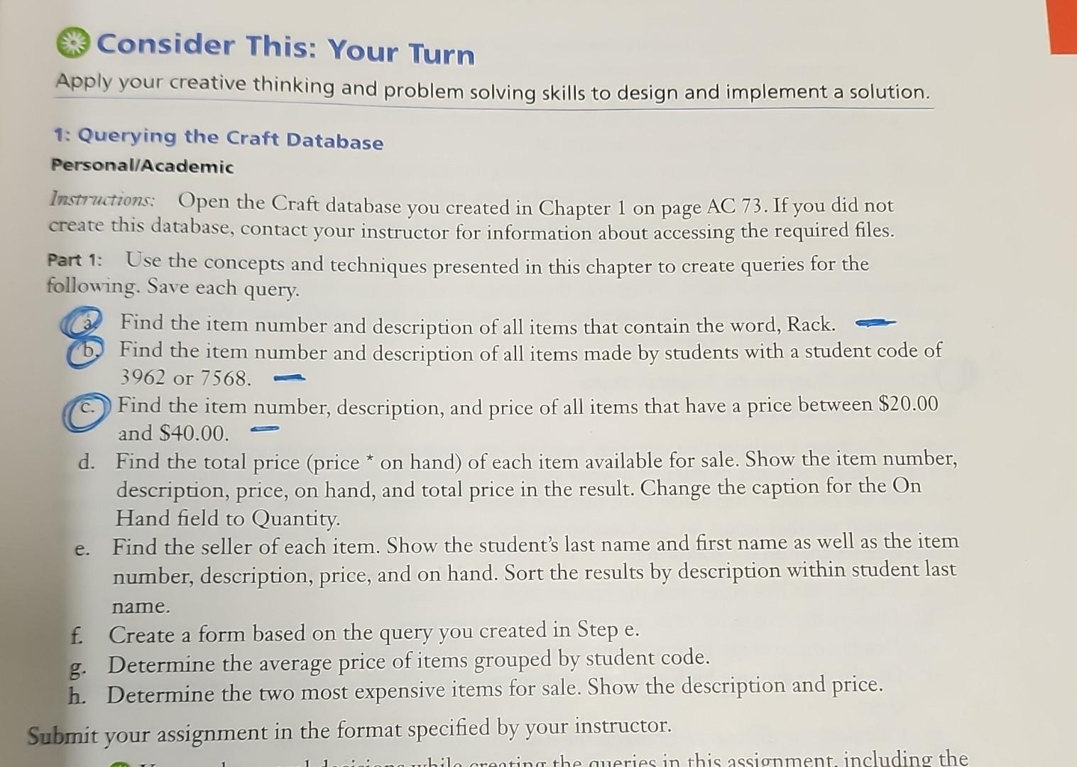 Solved 1: Querying the Craft Database Personal/Academic | Chegg.com
