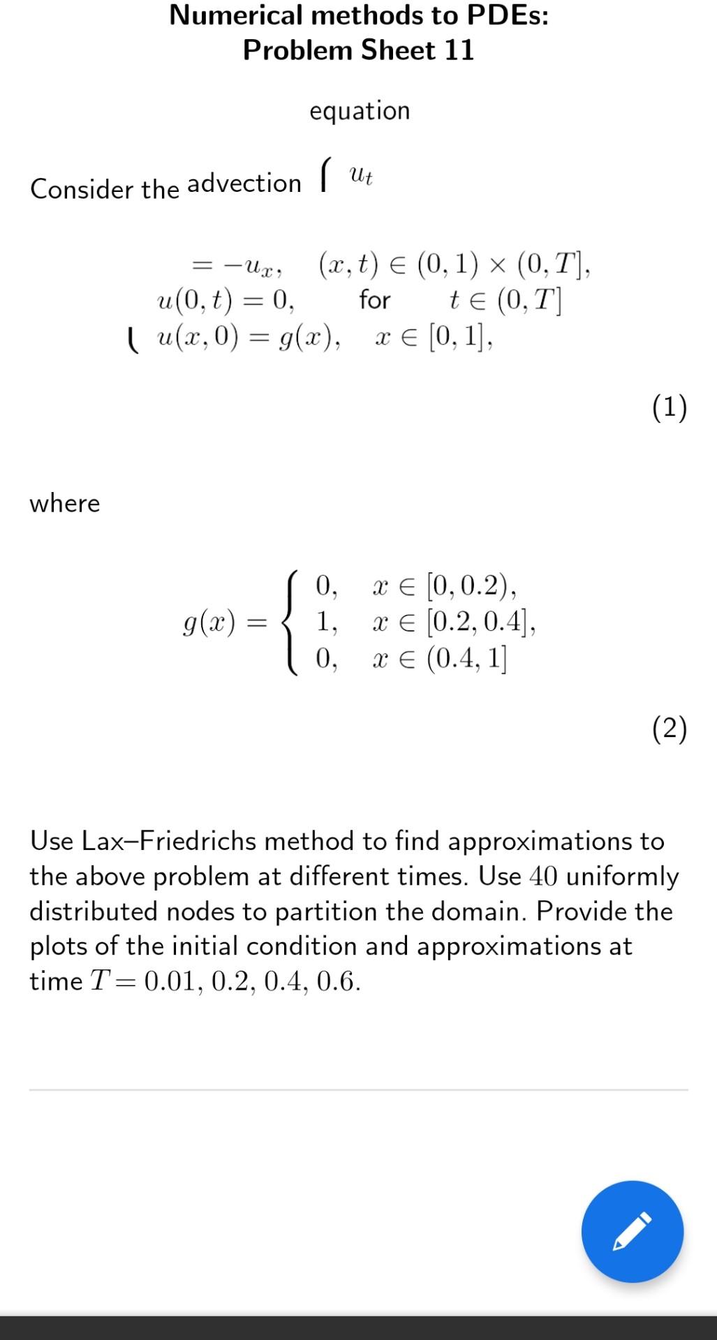 Solved Numerical Methods To Pdes Problem Sheet 11 Equation 